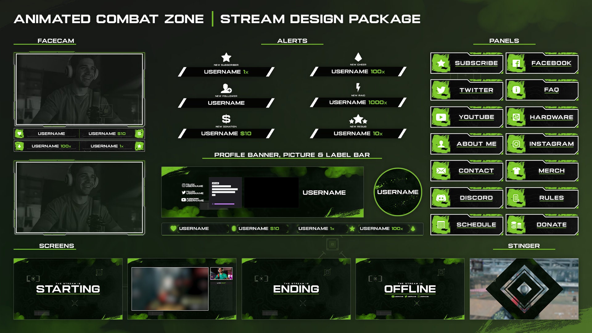 Animated Combat Zone Twitch Overlay Package for Streamers | Modern ...