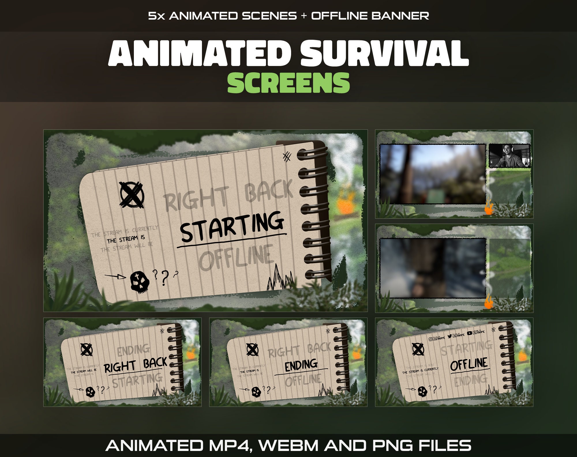 Animated Survival Twitch Screens: Forest Nature Plants Stream Overlay ...
