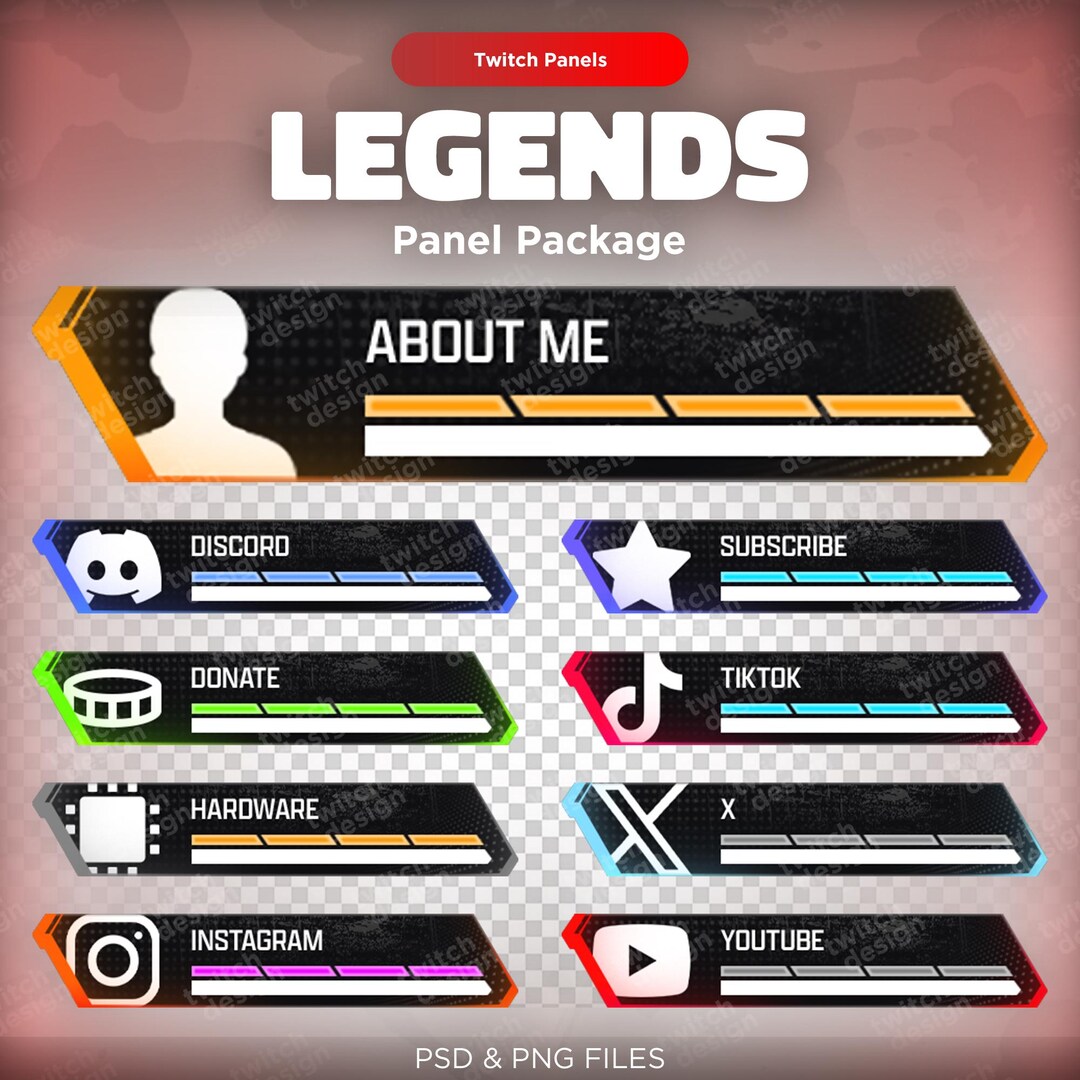 Legends Twitch Panels: Health Bar Stream Profile Info Buttons (PSD ...