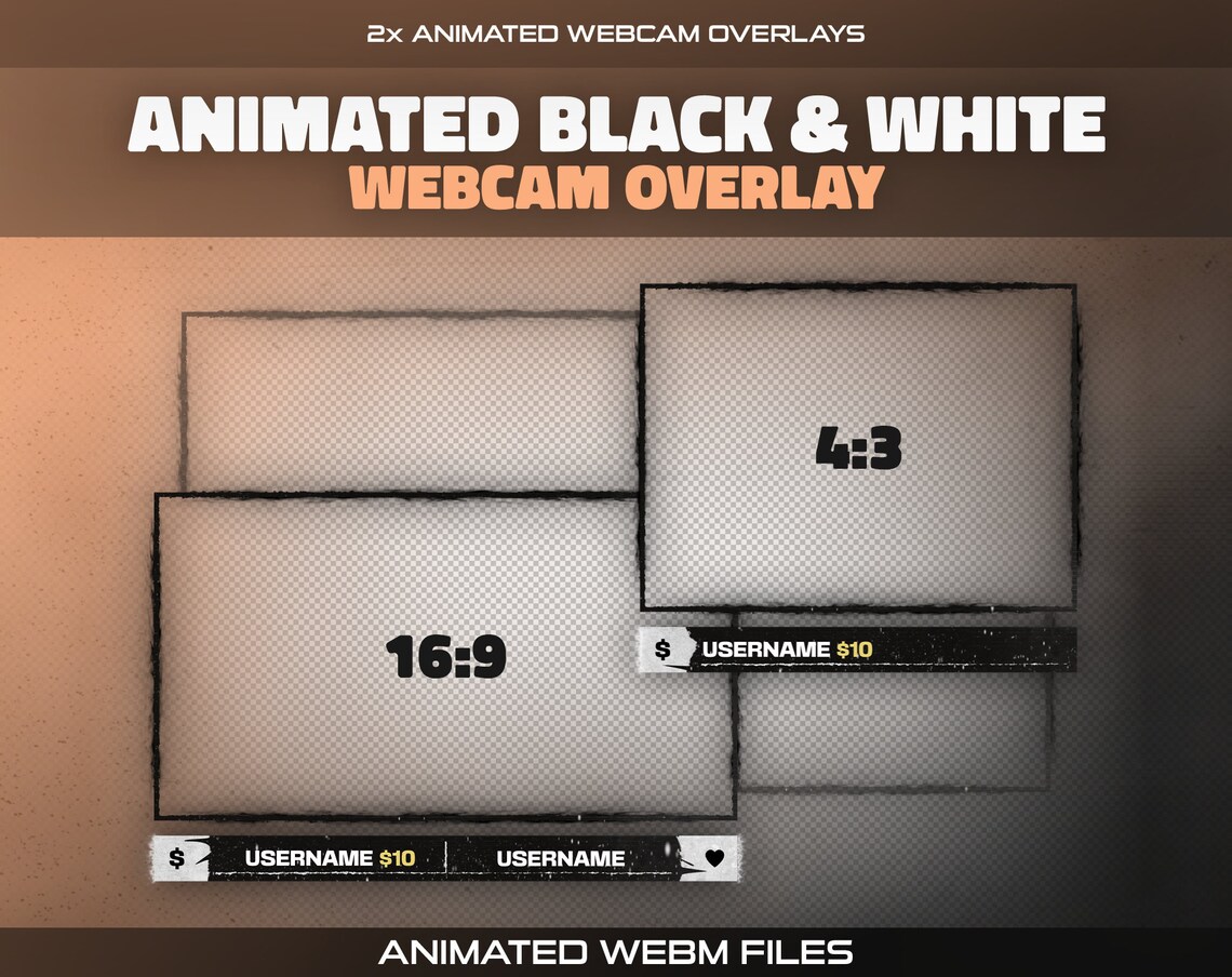 Animated Black & White Twitch Webcam Overlay: Modern Stream Border ...