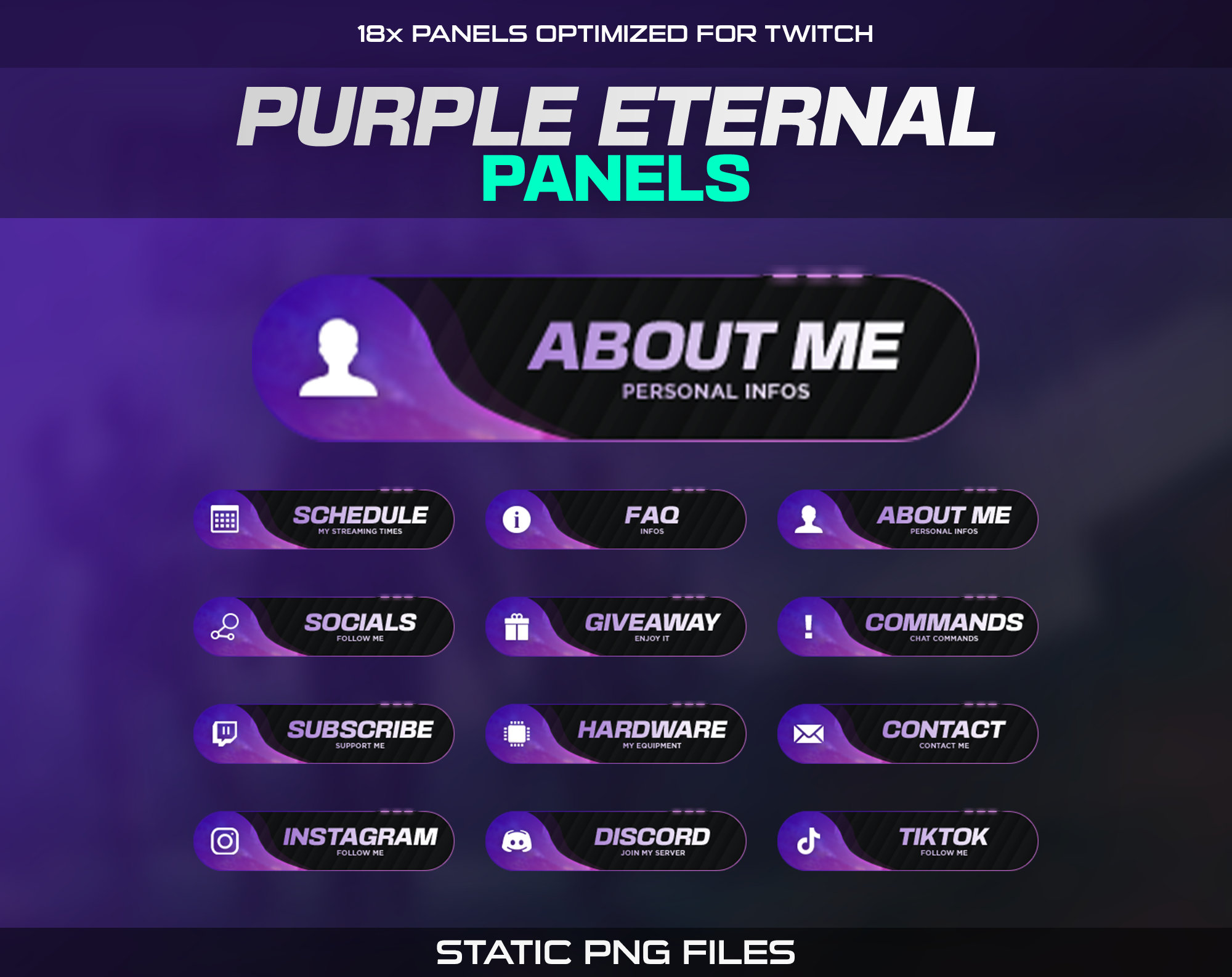 Purple Eternal Twitch Panels | 18x Stream Panels for Streamers | Pink ...