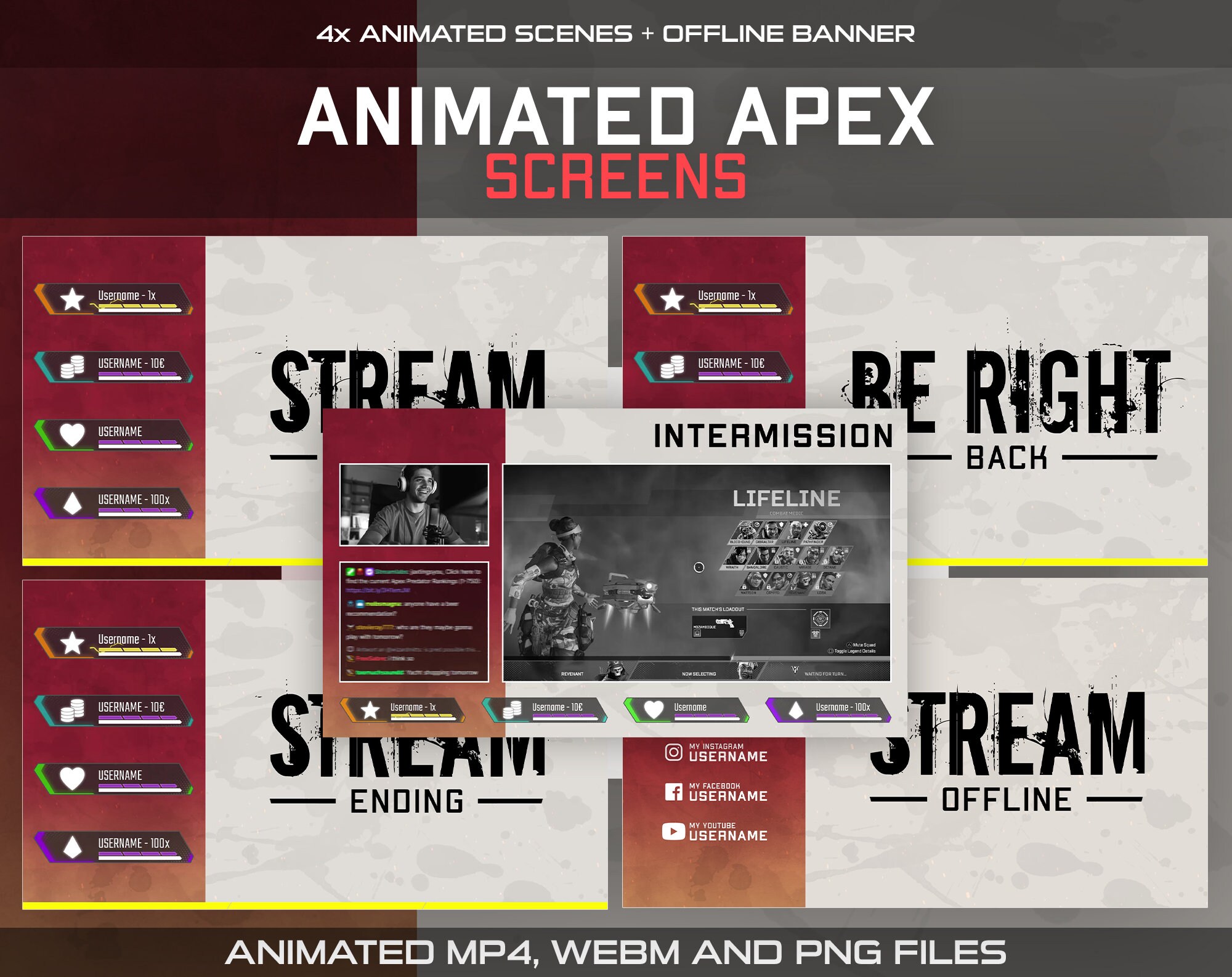 Animated Apex Twitch Overlay Package for Apex Streamers | Webcam ...