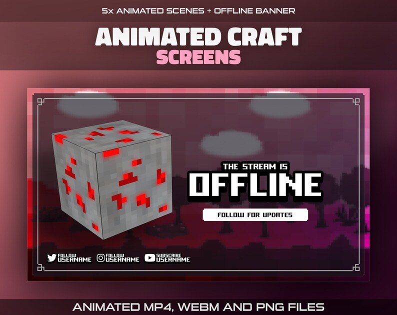 Animated Craft Twitch Stream Screens for Retro Pixel Streamers Mine ...