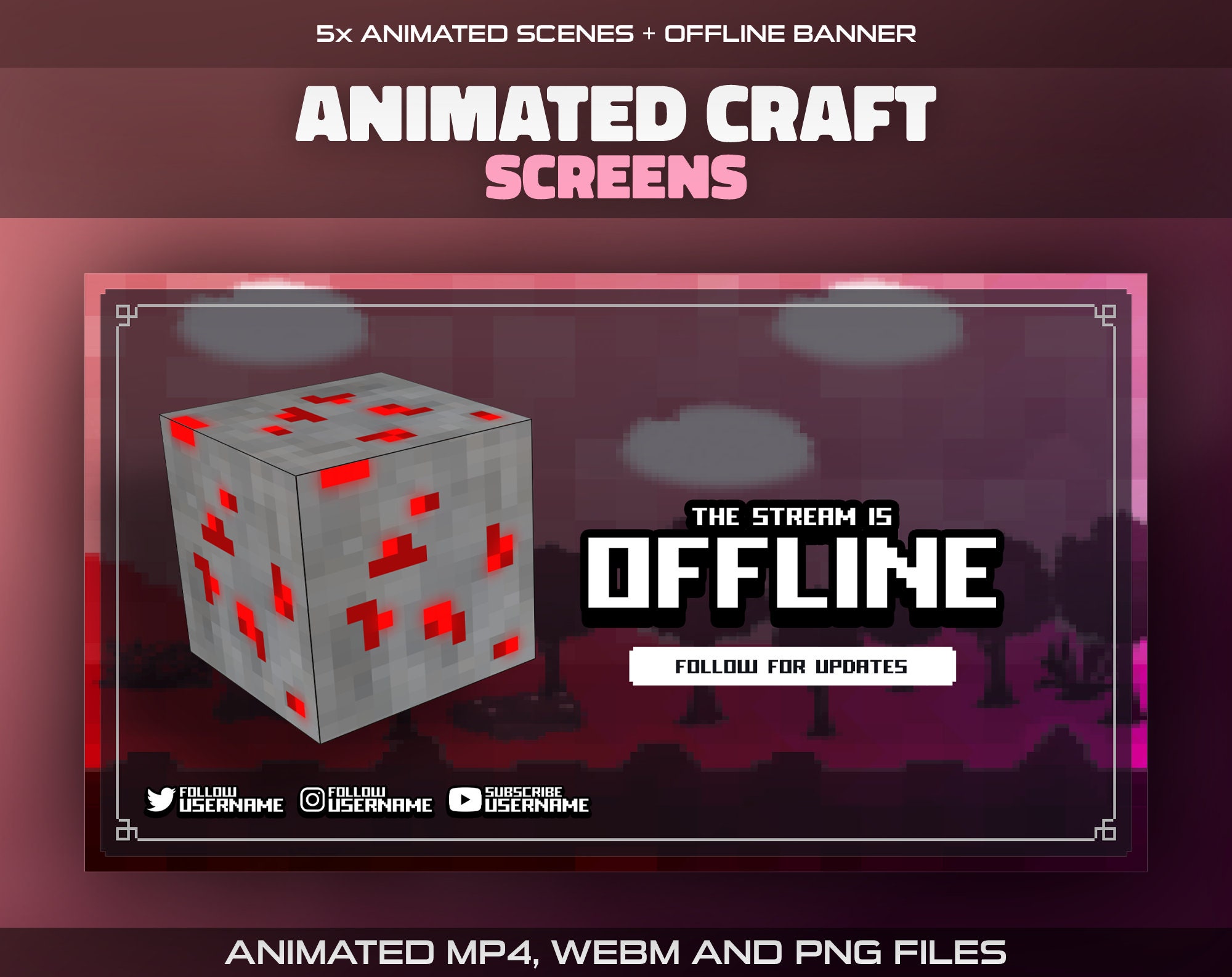 Animated Craft Twitch Stream Screens for Retro Pixel Streamers Mine ...
