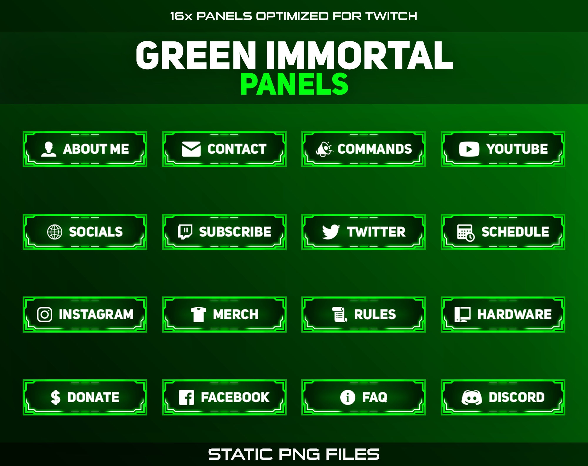 Green Immortal Twitch Panels | 16x Stream Panels | Badges | Streamer ...