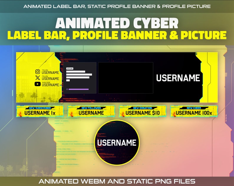 Animated Cyber Twitch Overlay Package for Streamers Future Glitch Sci ...