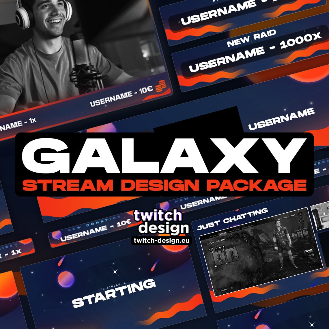 Animated Galaxy Twitch Overlay Package for Streamers | Dark Celestial ...