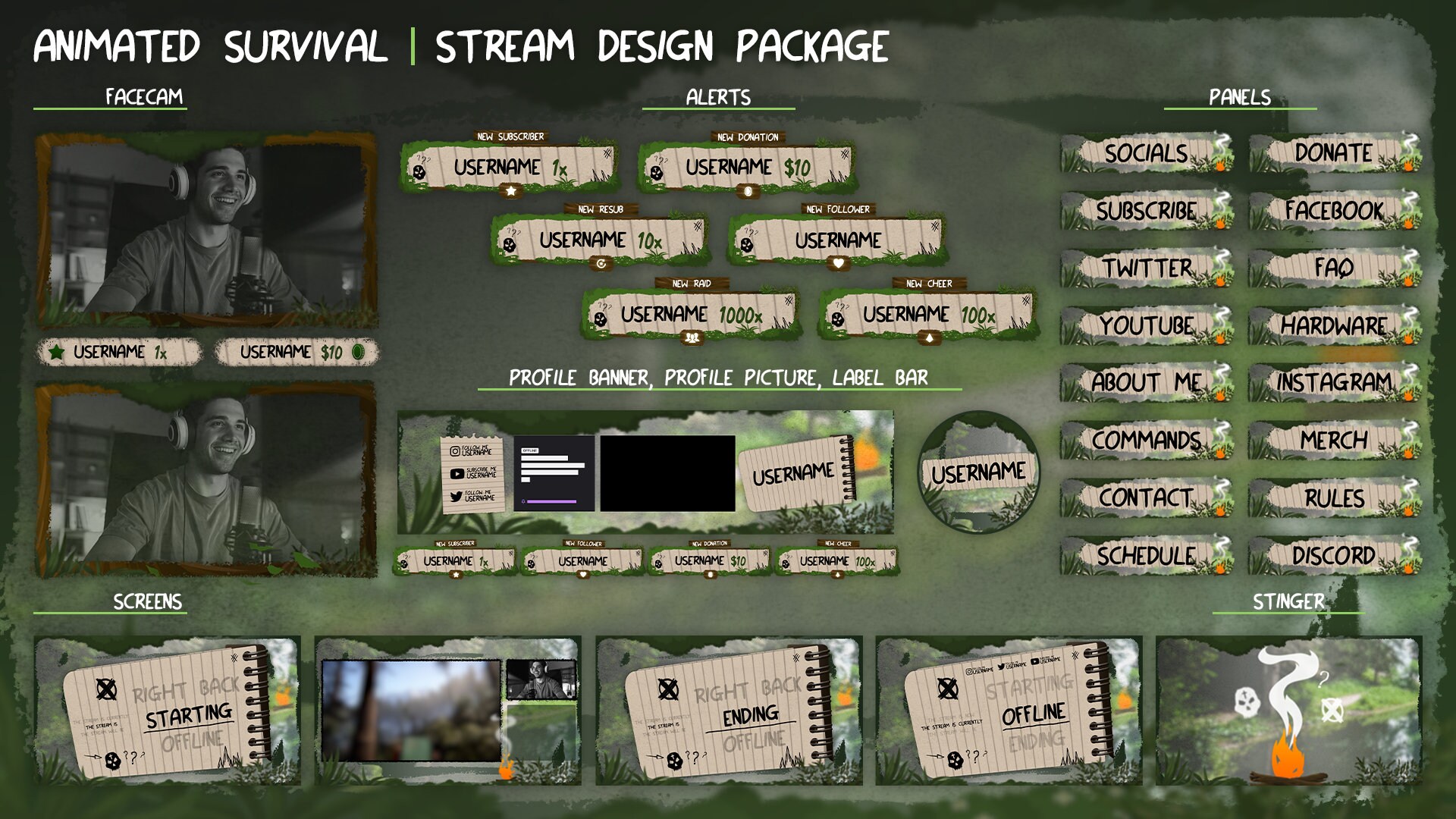 Animated Survival Twitch Overlay Package for Streamers | Forest Nature ...