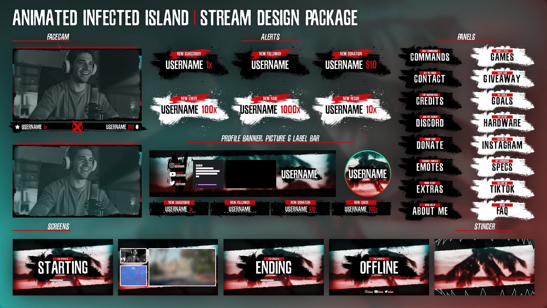 Animated Infected Island Twitch Overlay Package for Streamers Dark Dead ...