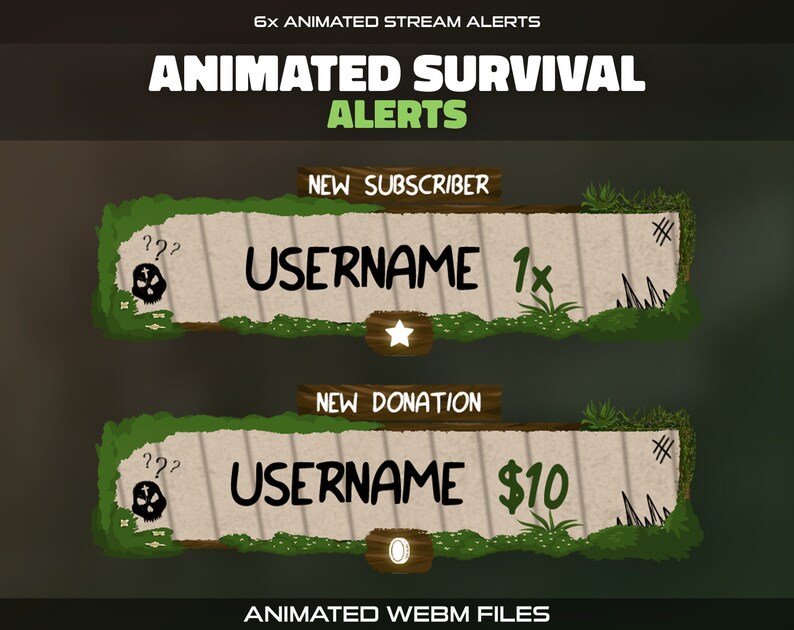 Animated Survival Twitch Stream Alerts | 6x Alerts for Streamers ...