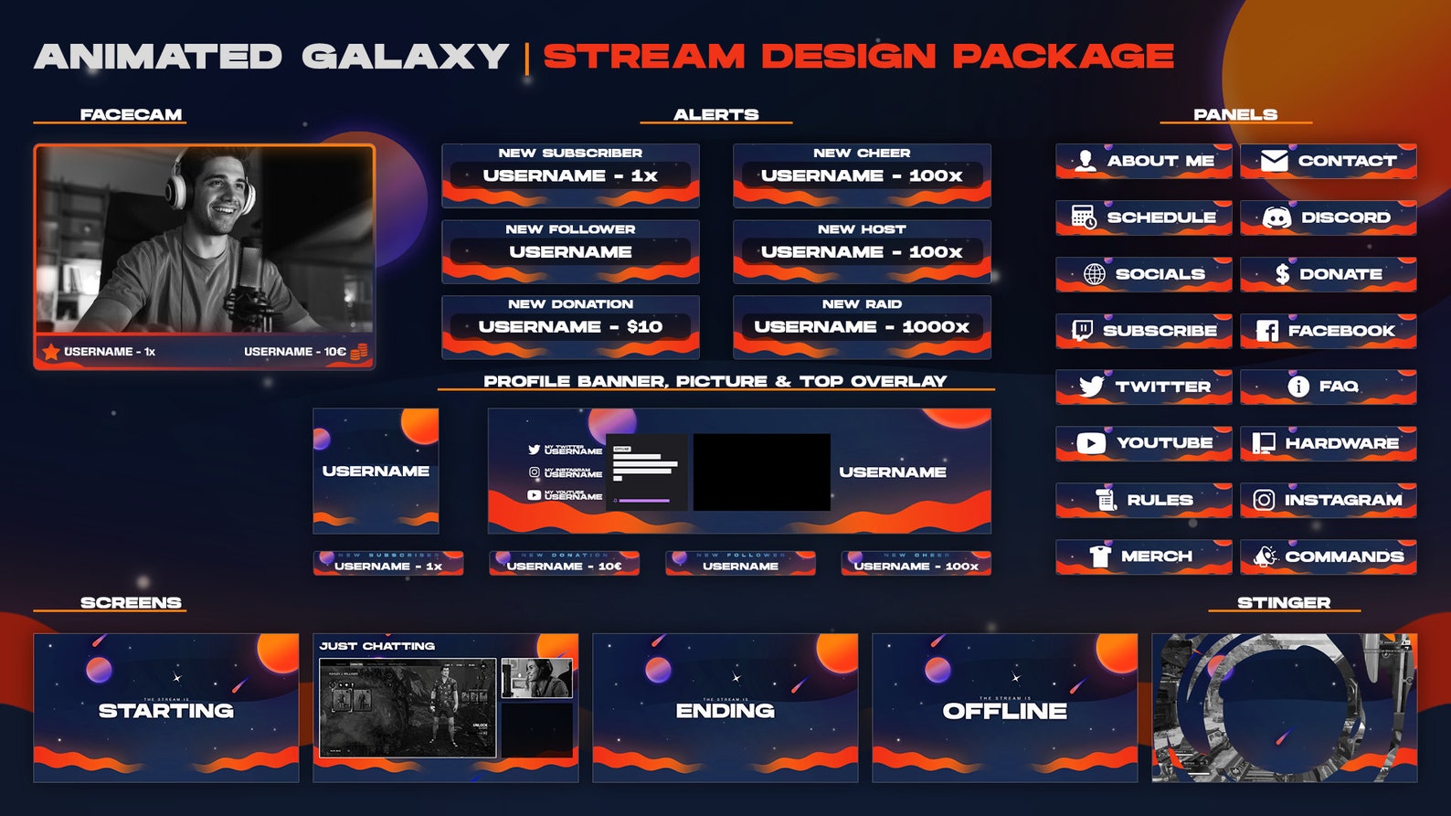 Animated Galaxy Twitch Overlay Package for Streamers | Celestial Dark ...