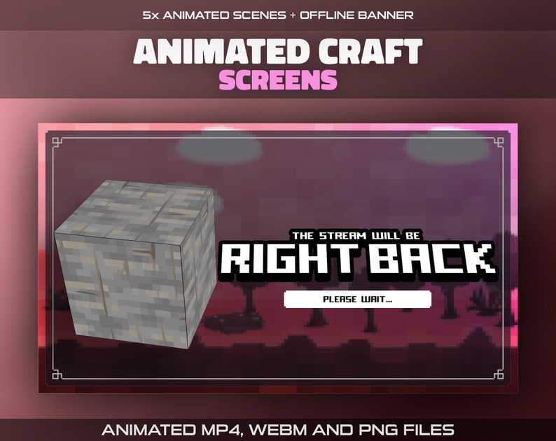 Animated Craft Twitch Stream Screens for Retro Pixel Streamers | Mine ...