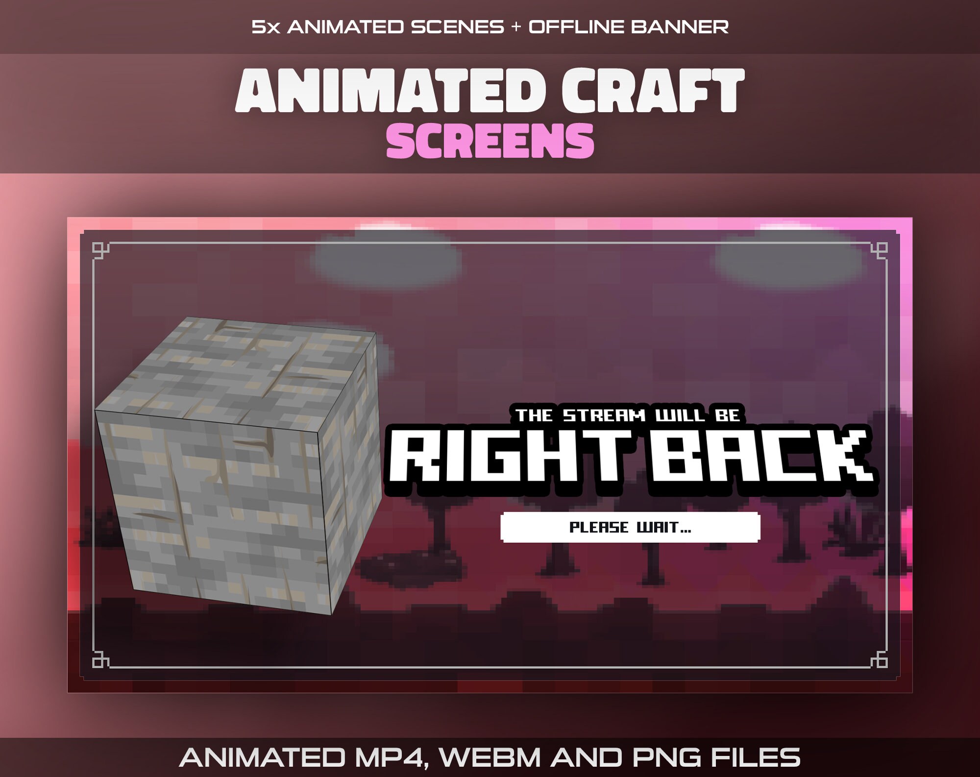 Animated Craft Twitch Stream Screens for Retro Pixel Streamers Mine ...