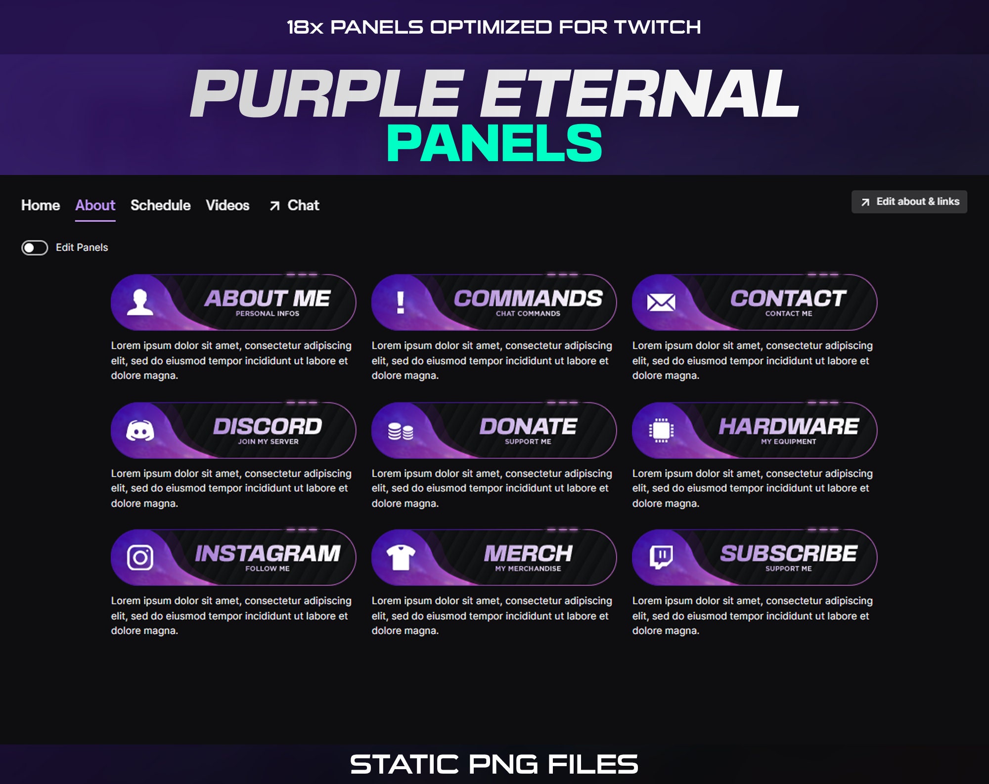 Purple Eternal Twitch Panels | 18x Stream Panels for Streamers | Pink ...