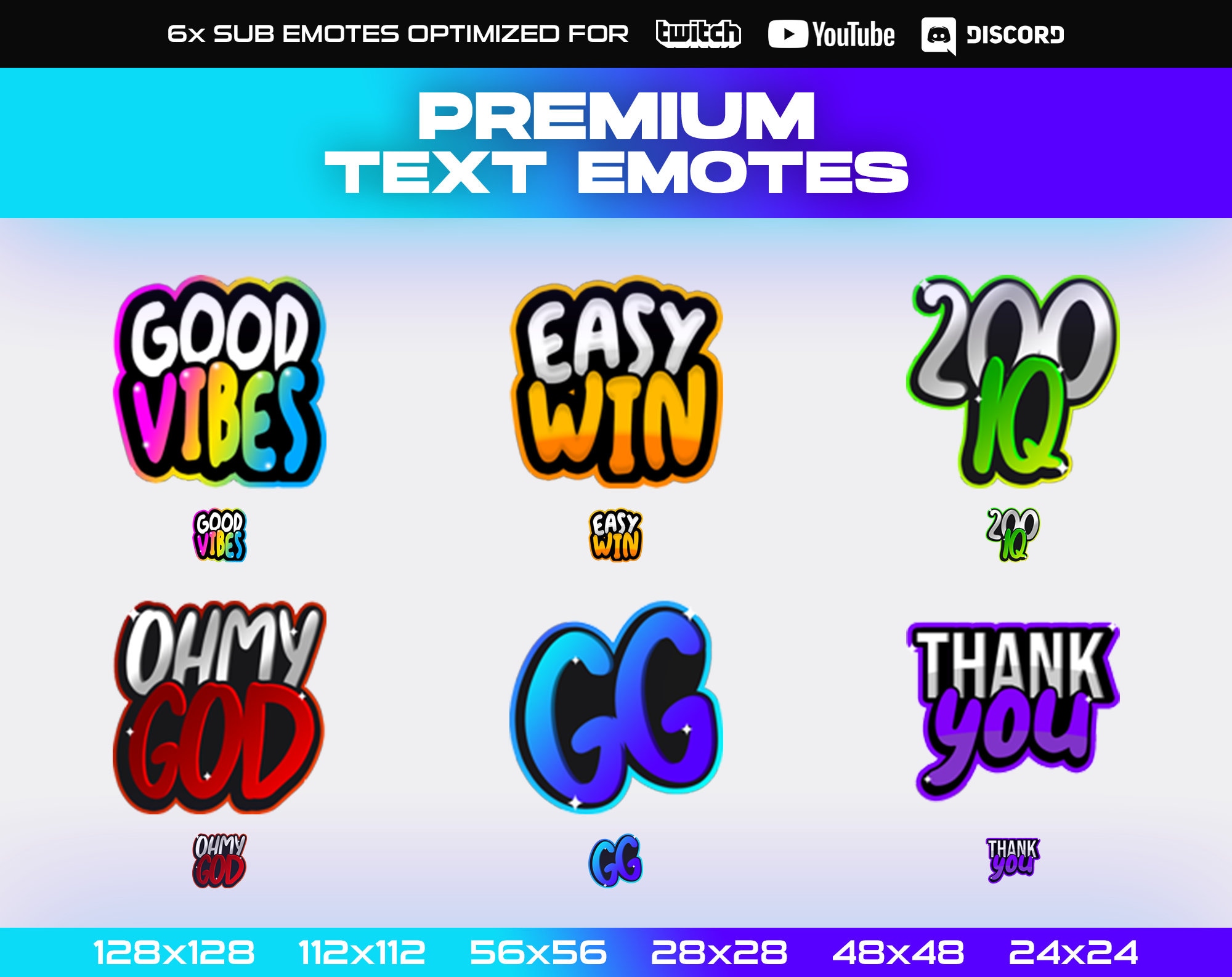 Twitch Text Emotes Package Good Vibes, Easy Win, 200 IQ, Oh My God, GG ...