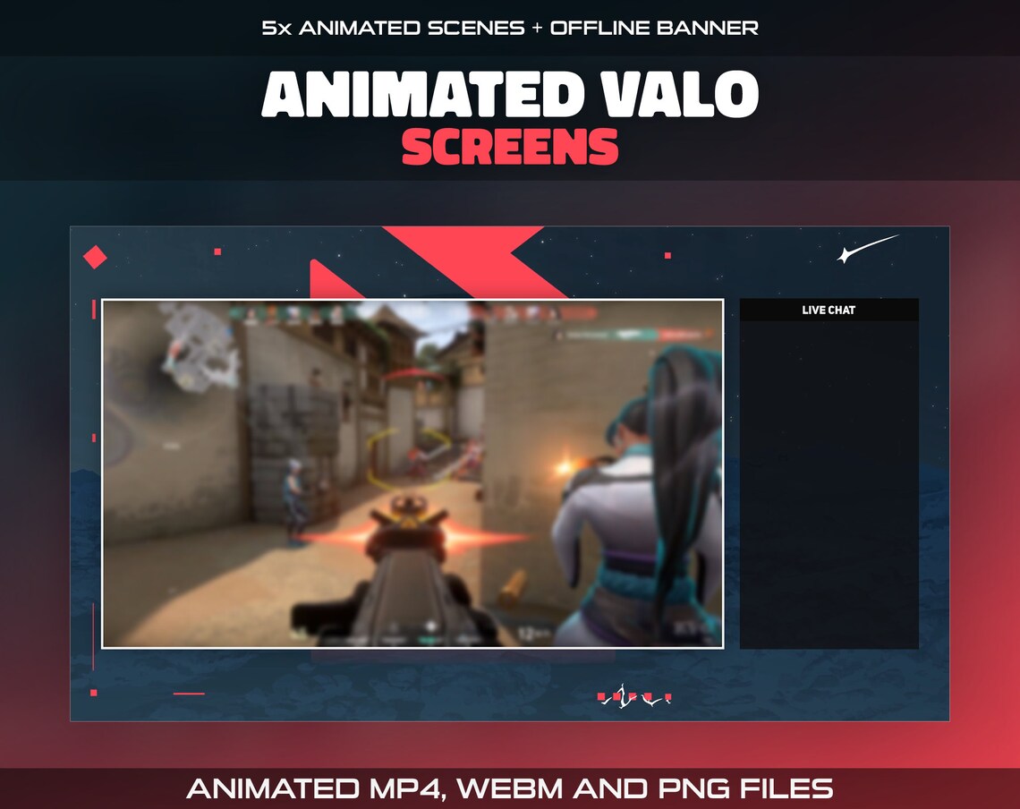 Animated Valo Twitch Screens: Dark Blue & Red Night Stream Overlay for ...