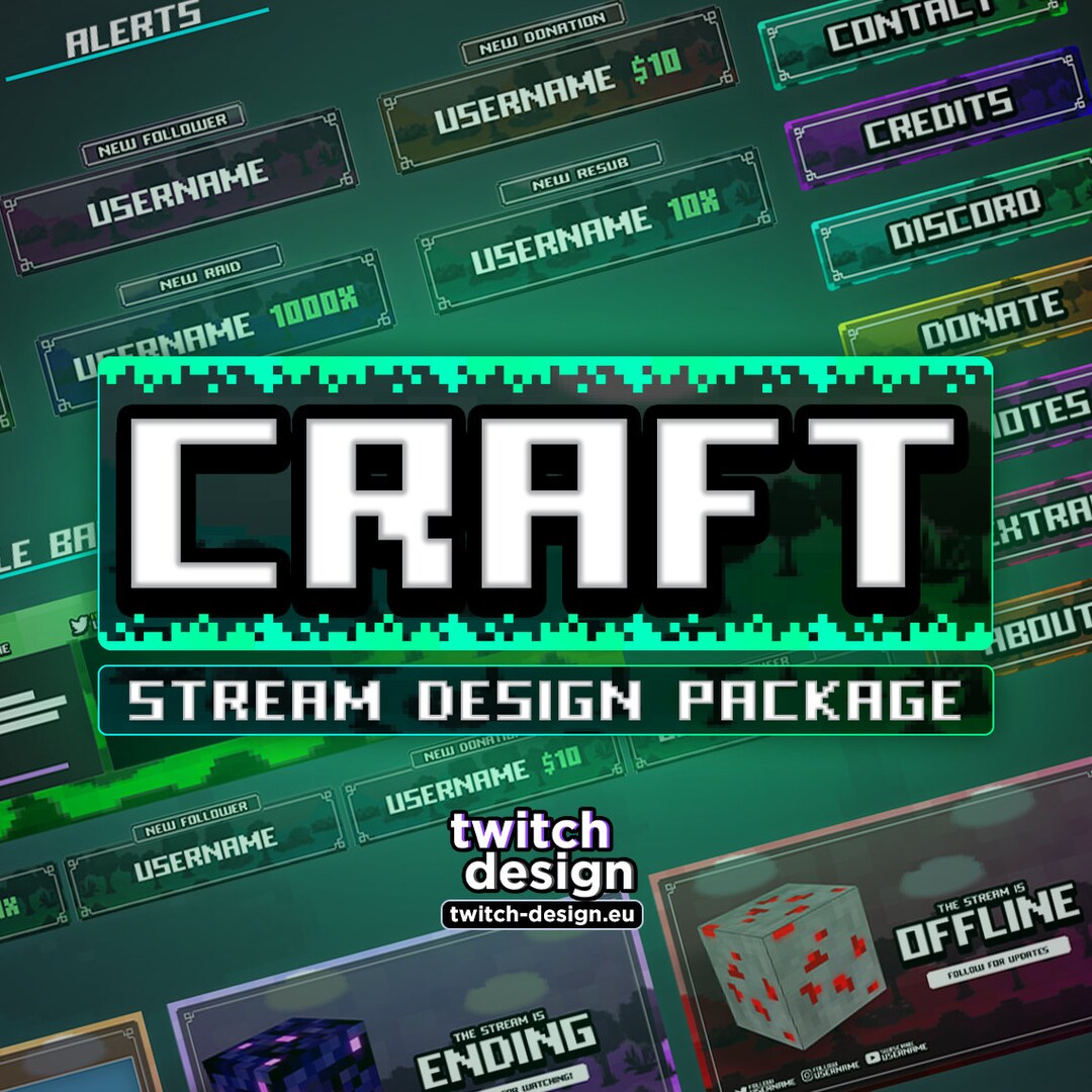 Animated Craft Twitch Overlay Package for Streamers | Retro Pixel ...