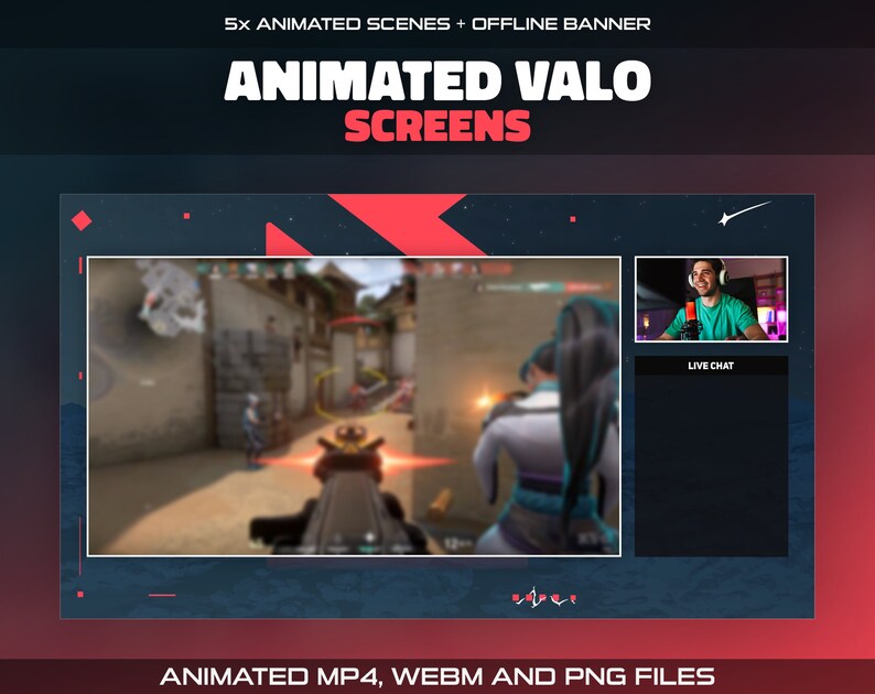 Animated Valo Twitch Screens: Dark Blue & Red Night Stream Overlay for ...