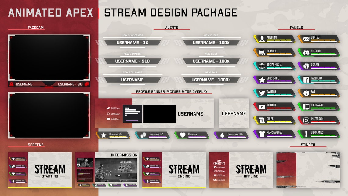 Animated Apex Twitch Overlay Package for Apex Streamers | Webcam ...