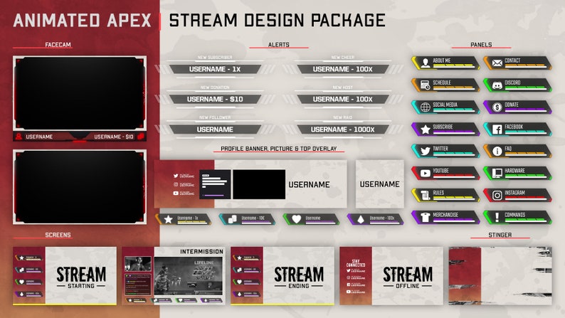 Animated Apex Twitch Overlay Package for Apex Streamers | Webcam ...