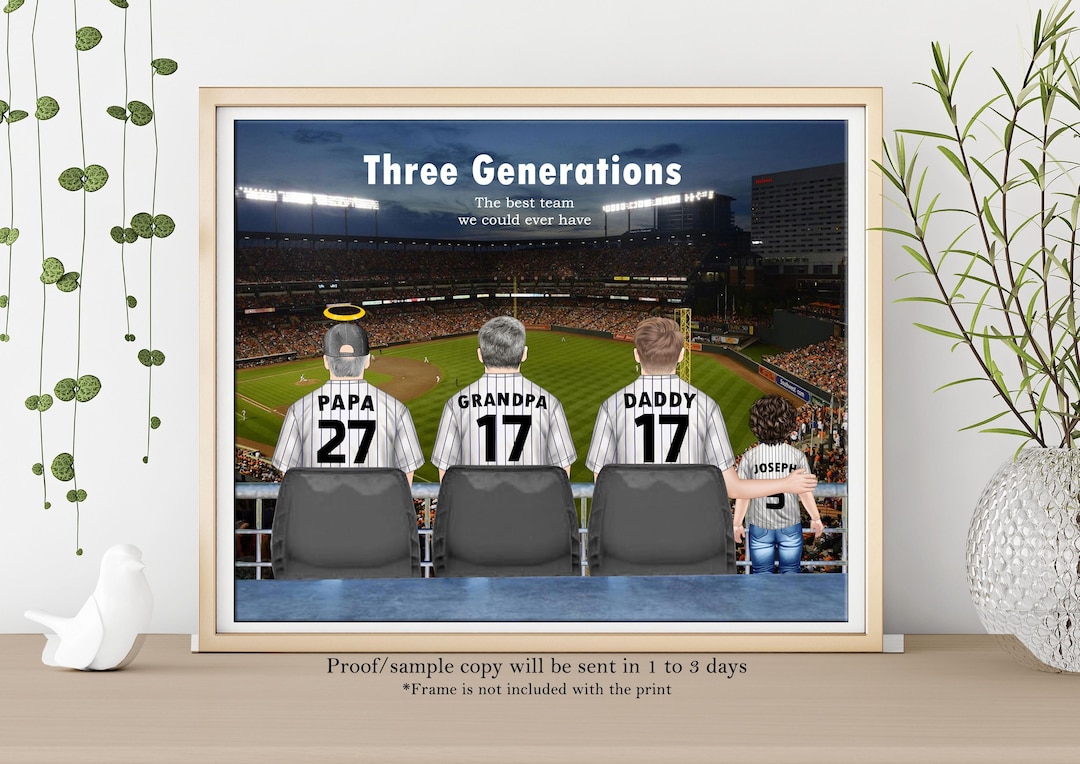 Custom Baseball Grandpa Portrait, 3 Generations: Grandfather, Son ...
