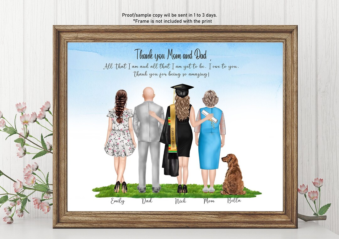 Graduate Girl With Parents & Pets Poster-appreciation Gifts for Mom Dad ...