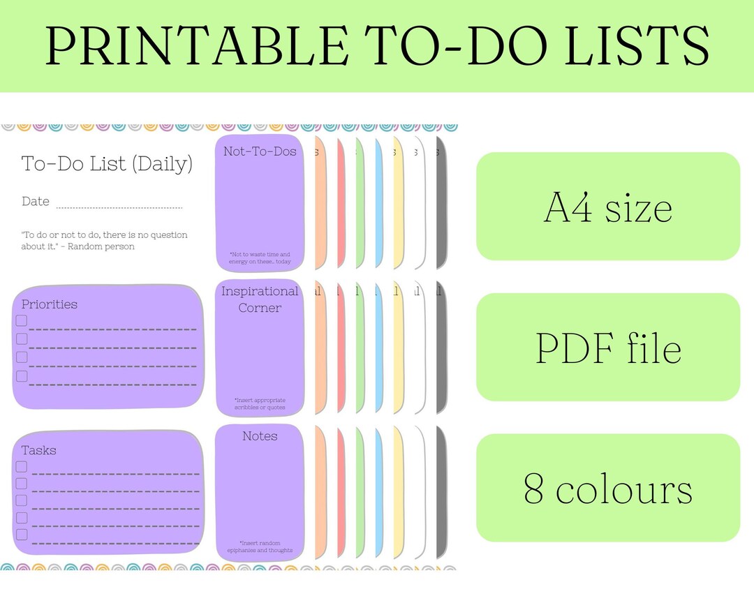 Printable to Do List | Daily To-do Pdf Checklist | A4 Size Print ...