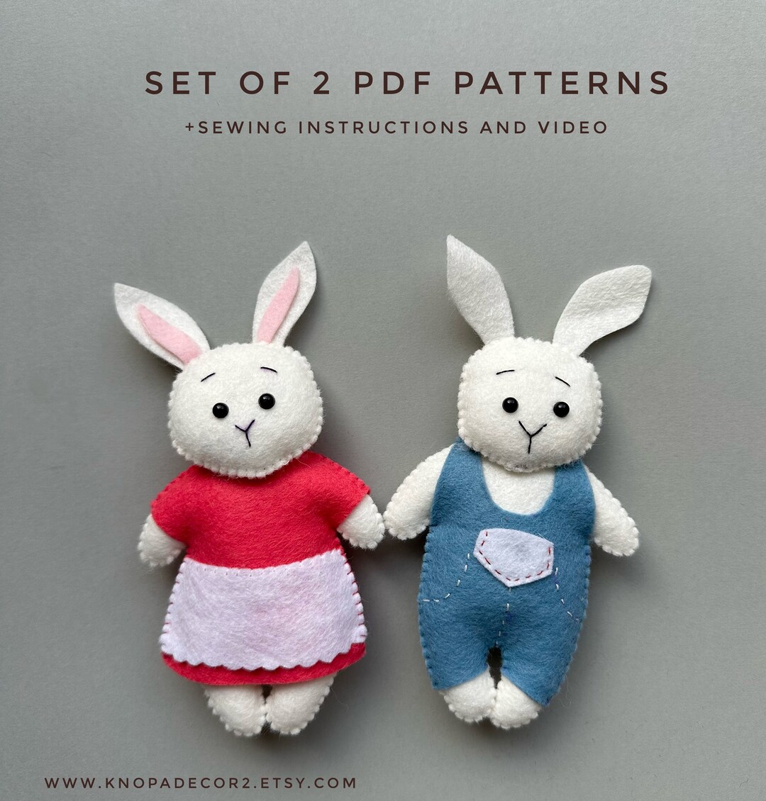 Set of 2 Pdf Bunny Plush Pattern Woodland Felt Animals Cute Plushie ...