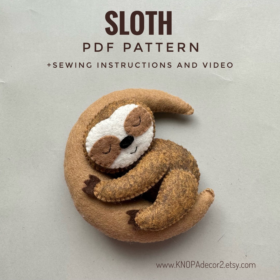 Sloth Plush Felt Sewing Pdf Pattern Funny Ornaments Handmade Plushie ...