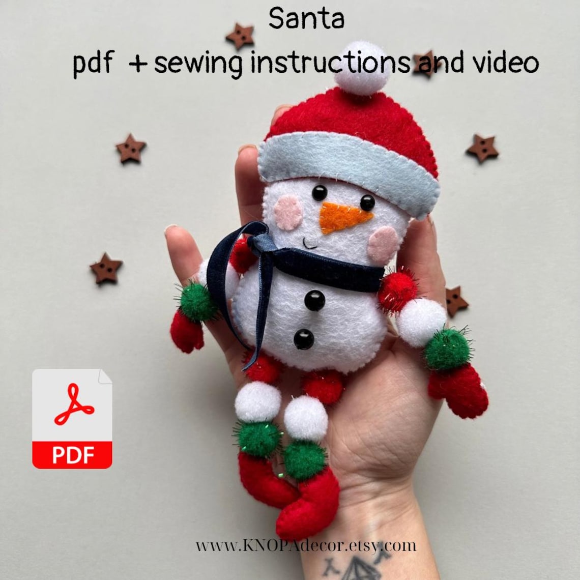 Snowman Felt Sewing Pattern Pdf Diy Christmas Ornament Soft Toy ...