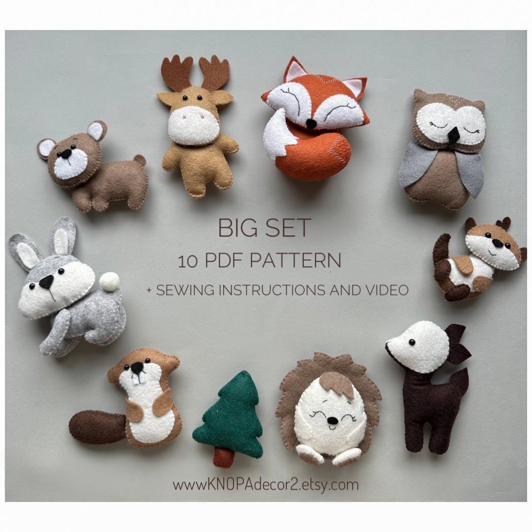 Set of 10 Pdf Pattern Woodland Animals Felt Plush Pattern Funny ...