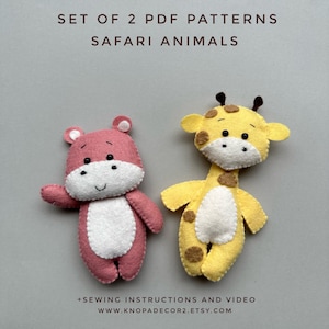 Hippo and Giraffe Pdf Pattern Sewing Funny Ornament Decor Plush Pattern ...
