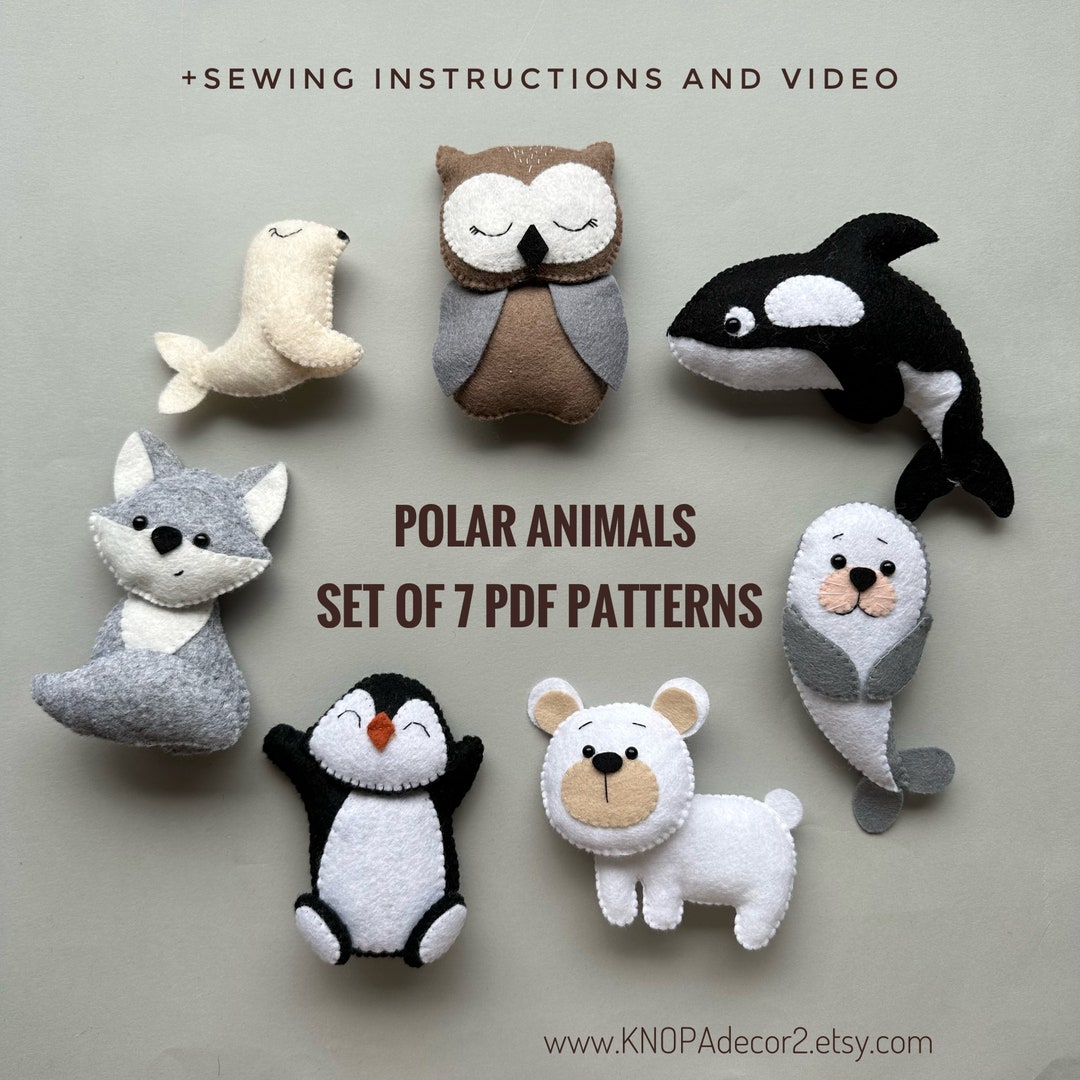 Set of 7 Pdf Pattern Polar Animals Plush Pattern Bear Arctic Fox ...