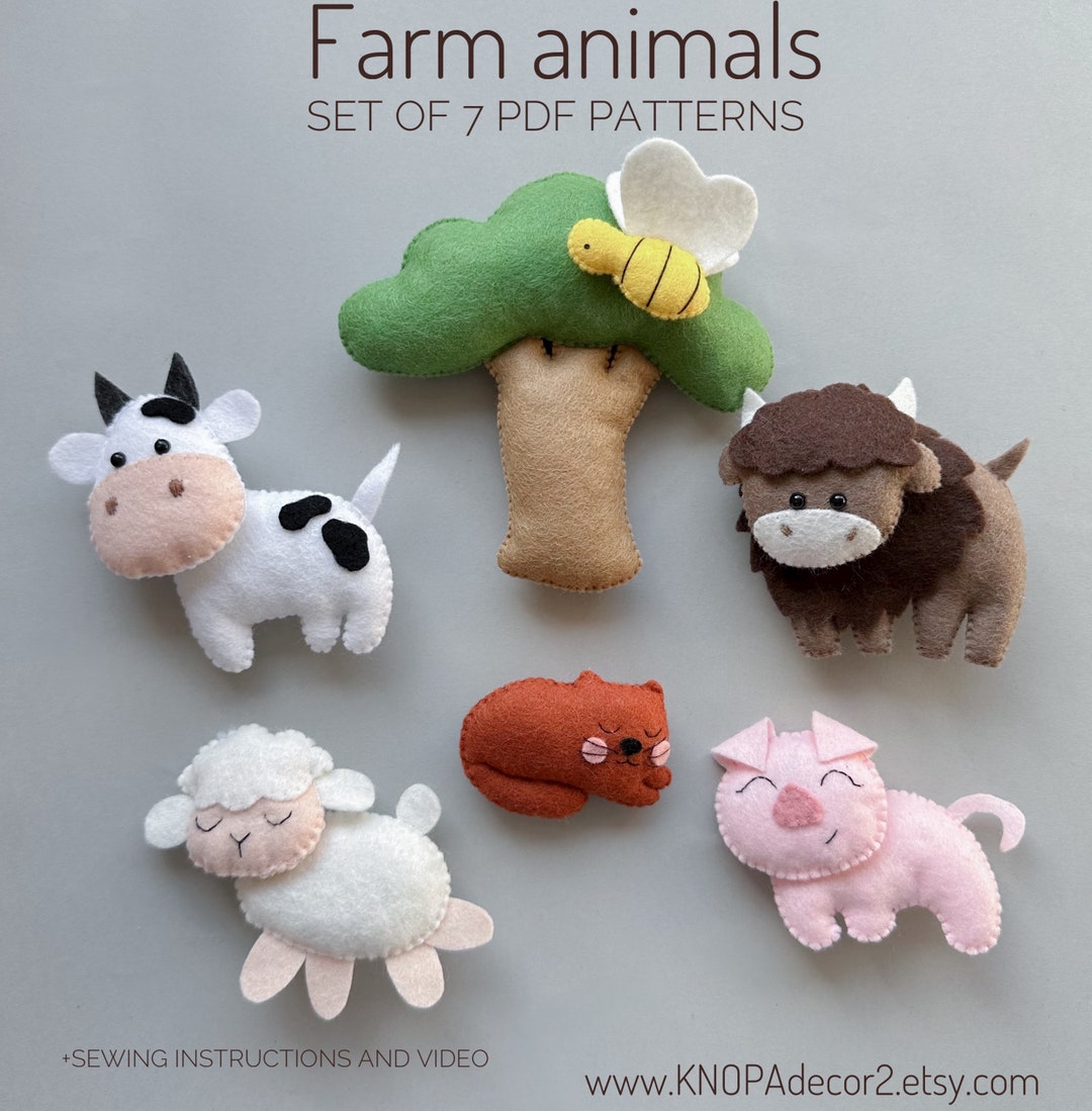 Set of 7 Pdf Felt Farm Animals Plushie Pattern Cow Plush Pig Funny ...
