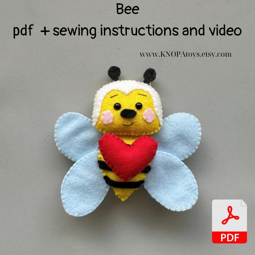 Cute Bee and Heard Pdf Pattern Felt Sewing Animals Handmade Insect Bee ...
