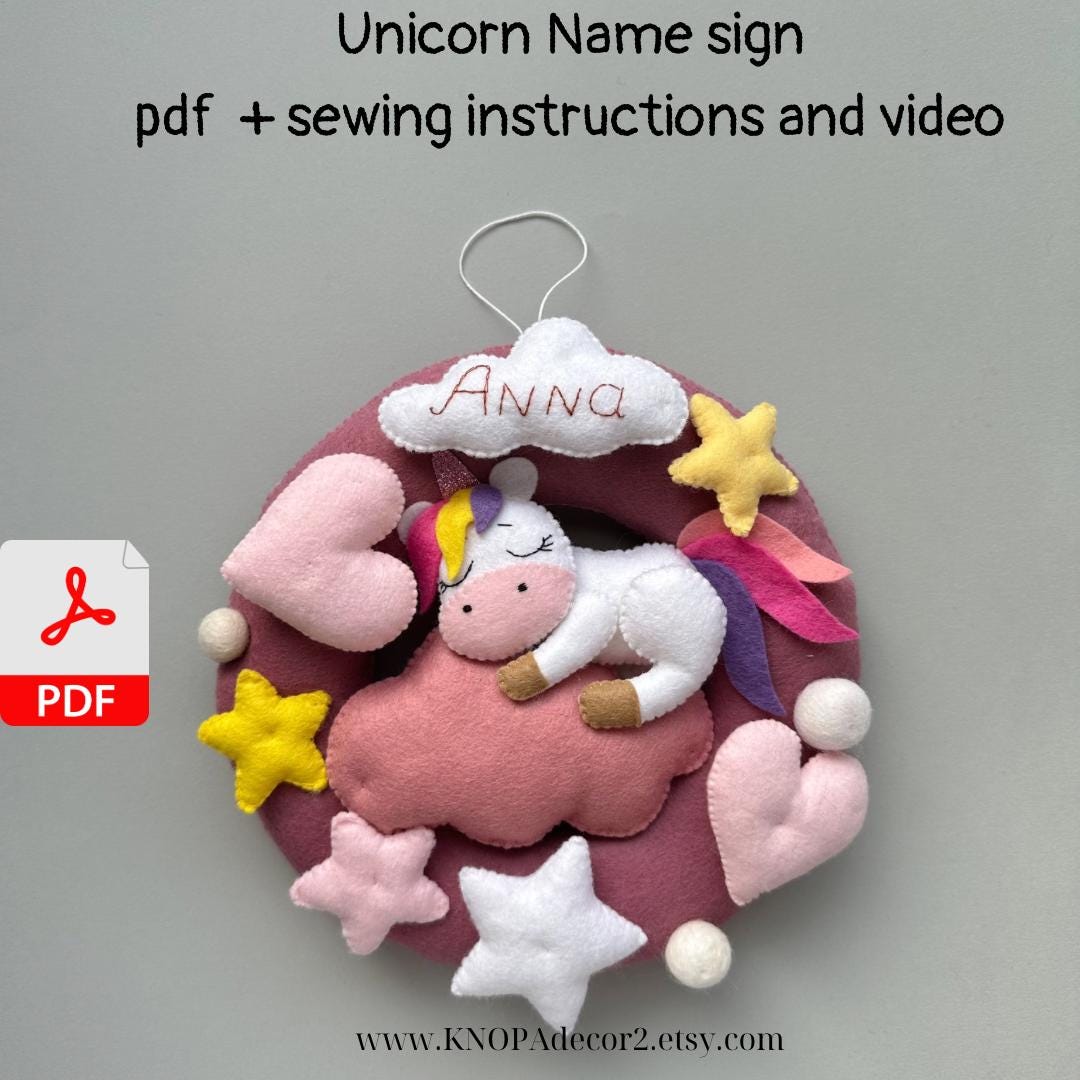 Unicorn Felt Sewing Nursery Name Sign Pdf Pattern Cute Handmade Newborn ...