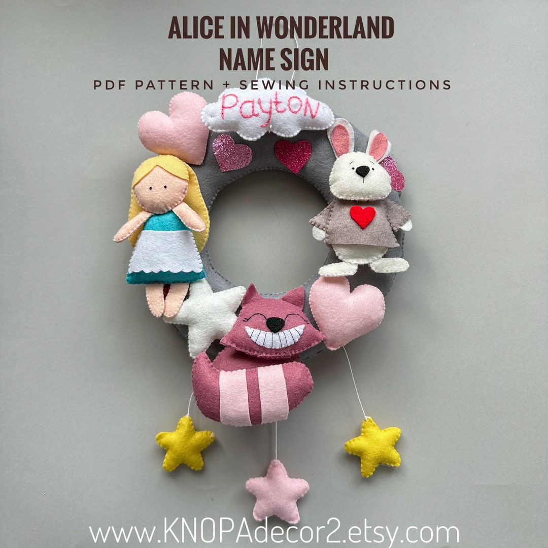 Alice in Wonderland Nursery Name Sign Pdf Pattern Cute Handmade Newborn ...