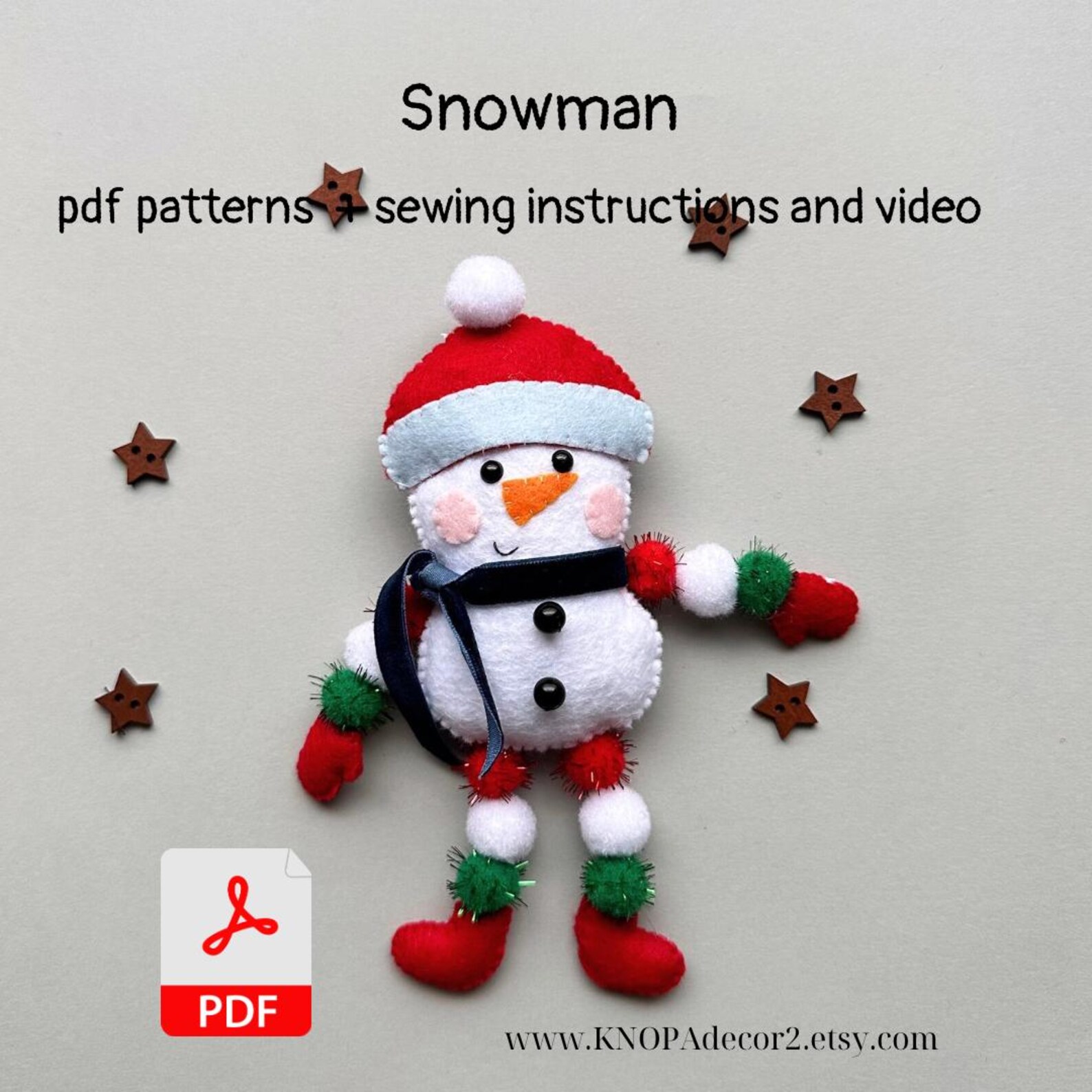 Snowman Felt Sewing Pattern Pdf Diy Christmas Ornament Soft Toy ...