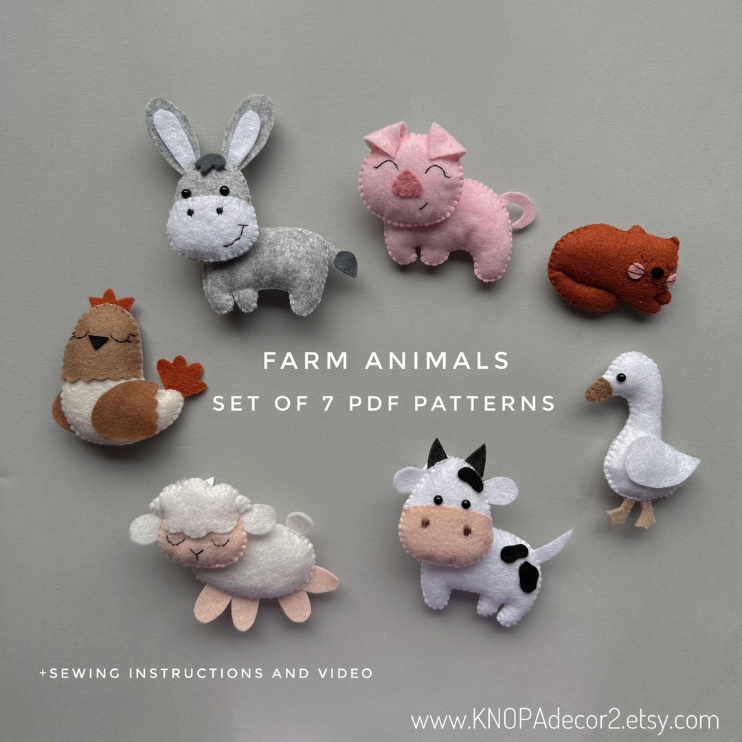Set of 7 Pdf Farm Animals Plush Patterns Sheep Pig Chicken Goose Cat ...
