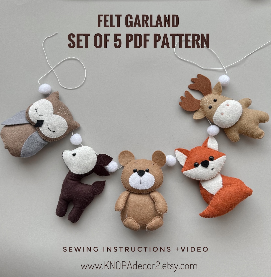 Set of 5 Pdf Pattern Woodland Animals Felt Plush Pattern Funny ...