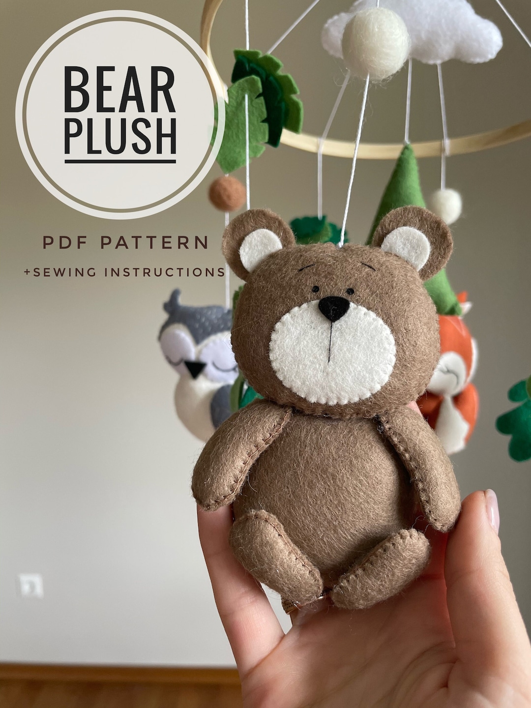 Bear Plush Felt Sewing Pdf Pattern Kawaii Plush Teddy Bear Ornament ...