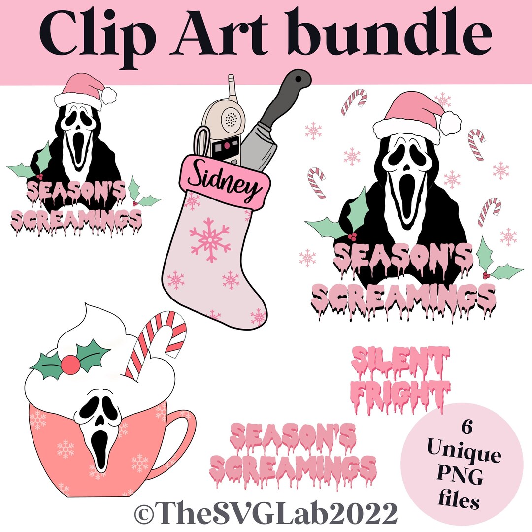 Scream Ghost Face Christmas Hand Drawn Clip Art Bundle / Pink / 90s ...