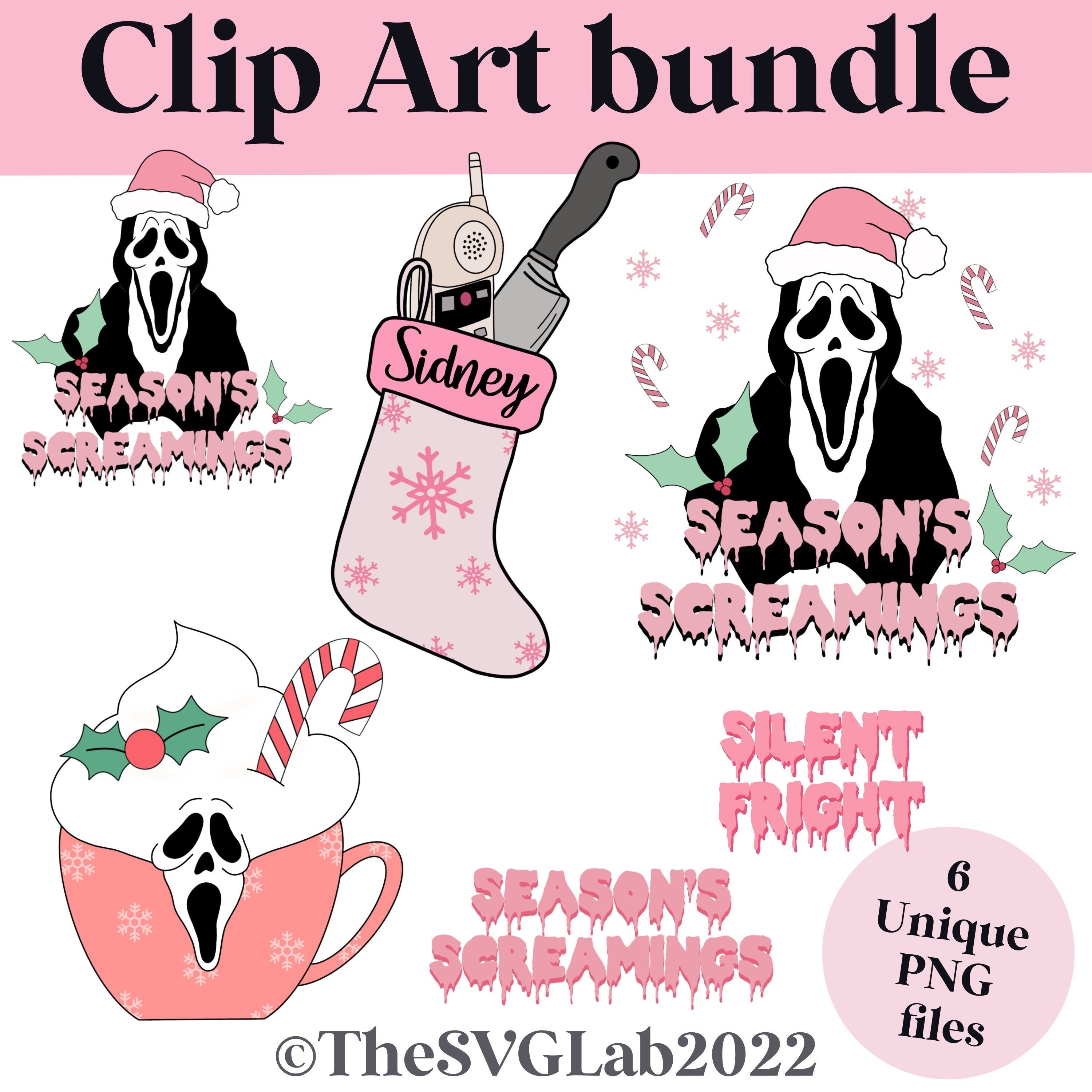Scream Ghost Face Christmas Hand Drawn Clip Art Bundle / Pink - Etsy
