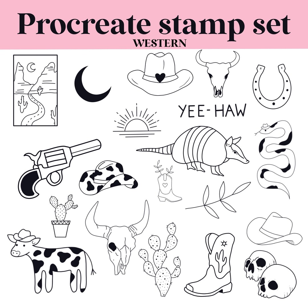 Western Cowboy Doodles Procreate Stamp / Brush Set Bundle / 20 - Etsy