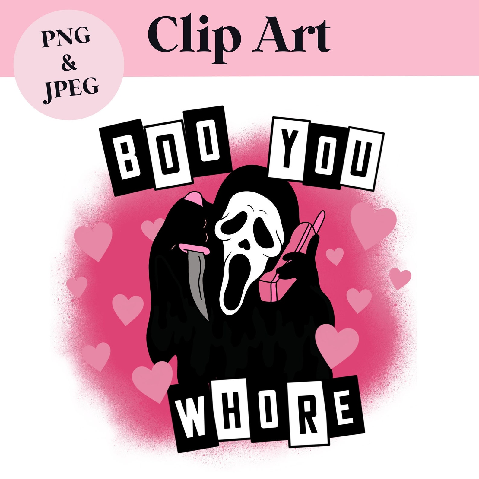 Scream Ghostface Boo You Whore Clipart Png Jpeg Files Style 2 Etsy