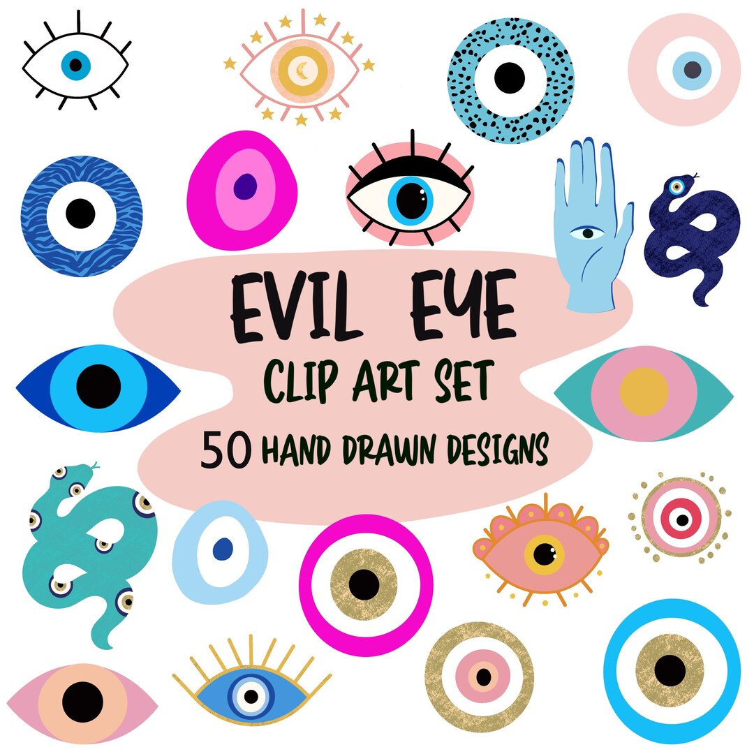 Evil Eye Hand Drawn Clip Art Bundle / 50 PNG Images / Spiritual Digital ...