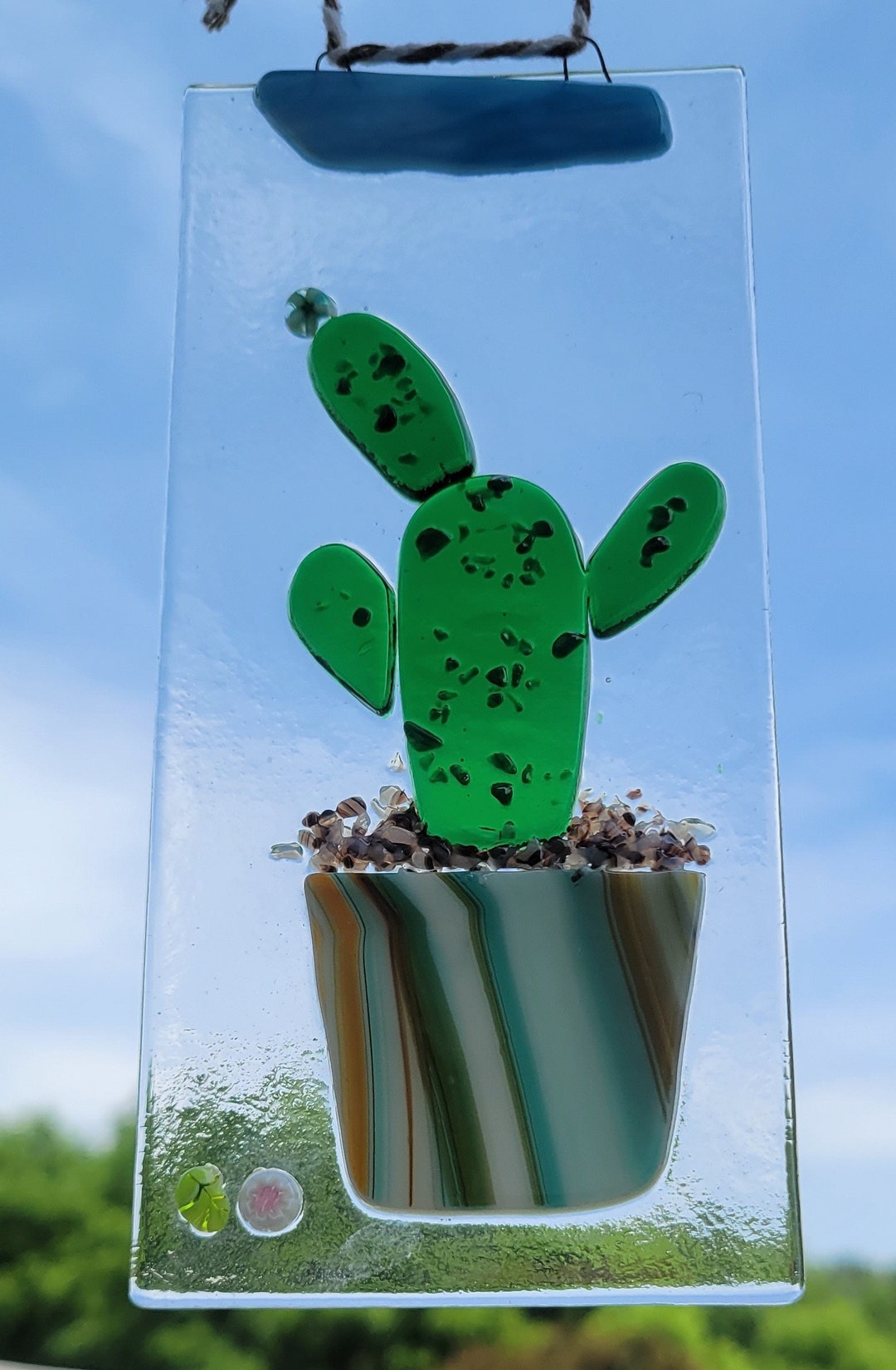 Fused Glass Cactus in Pot Suncatcher - Etsy