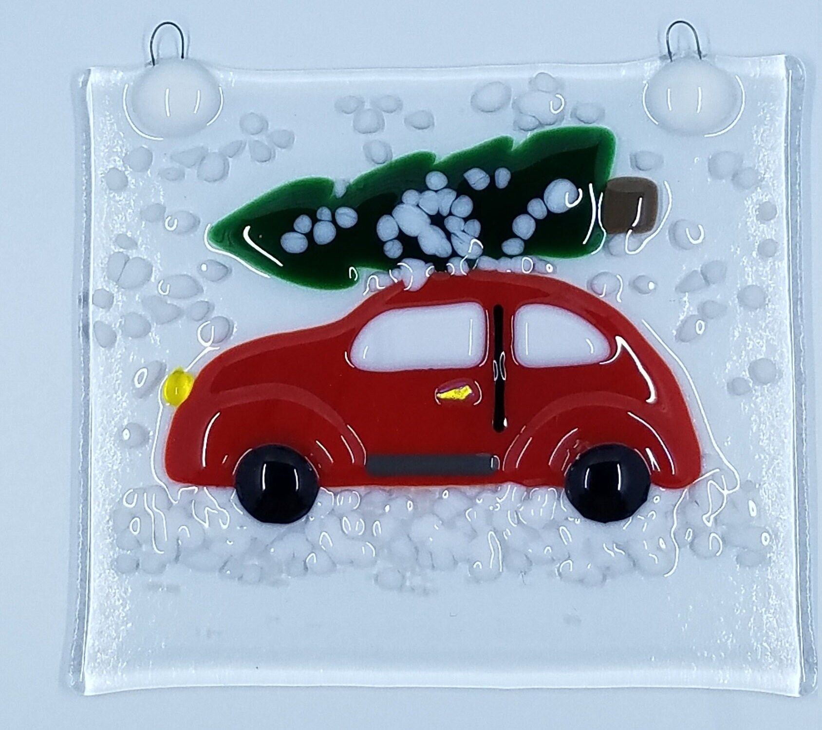 Fused Glass Red Car With Christmas Tree and Snow - Etsy