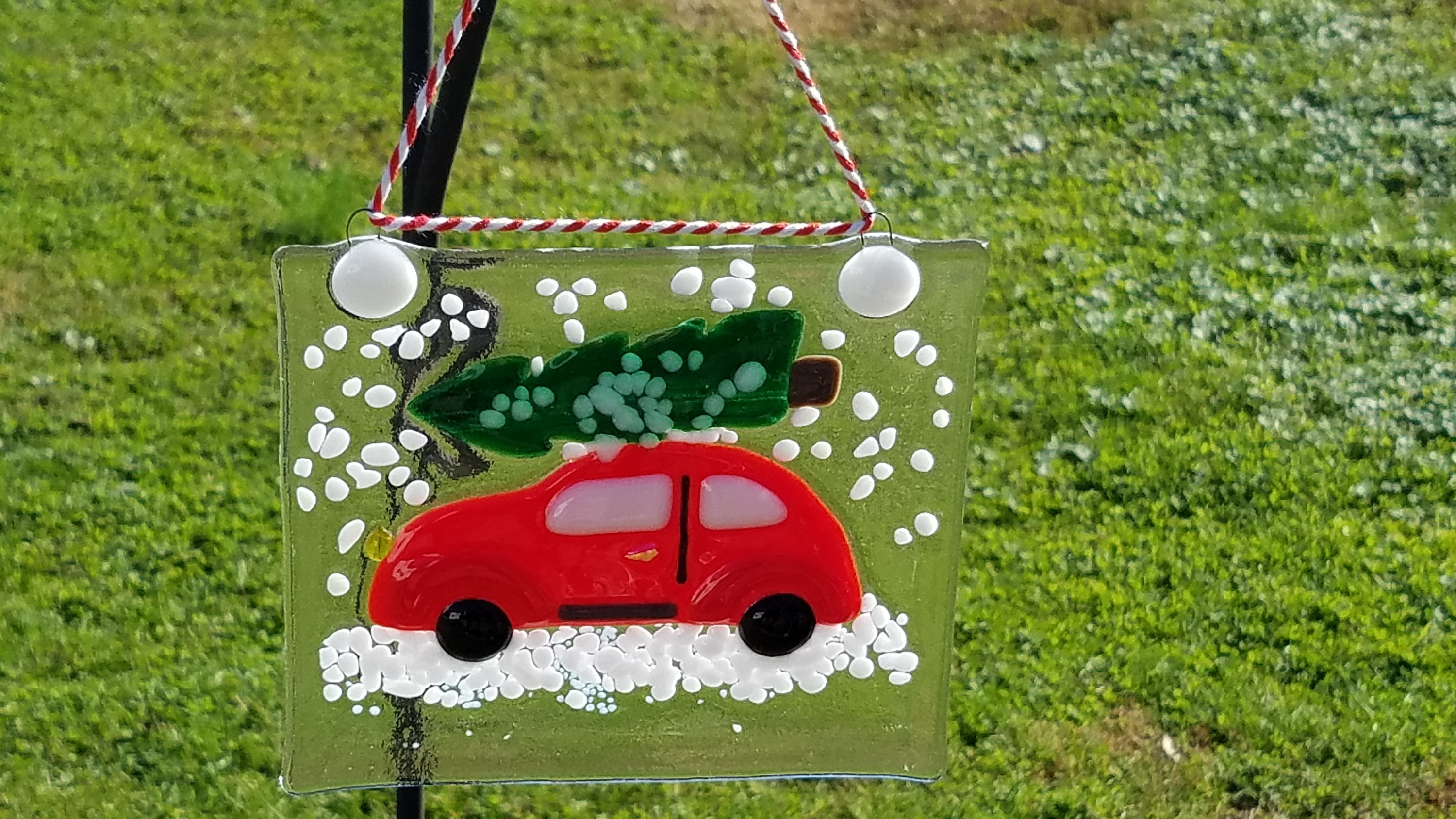 Fused Glass Red Car With Christmas Tree and Snow - Etsy