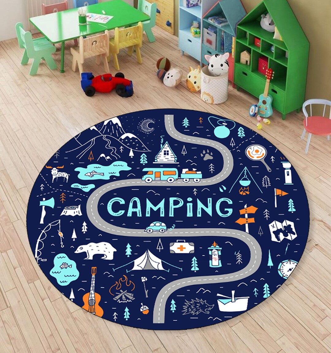 Kids Playroom Rug: Camping Adventure Map, Educational Play Mat - Etsy